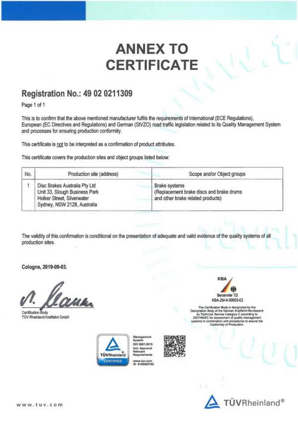 Certification - DBA Brakes Malaysia